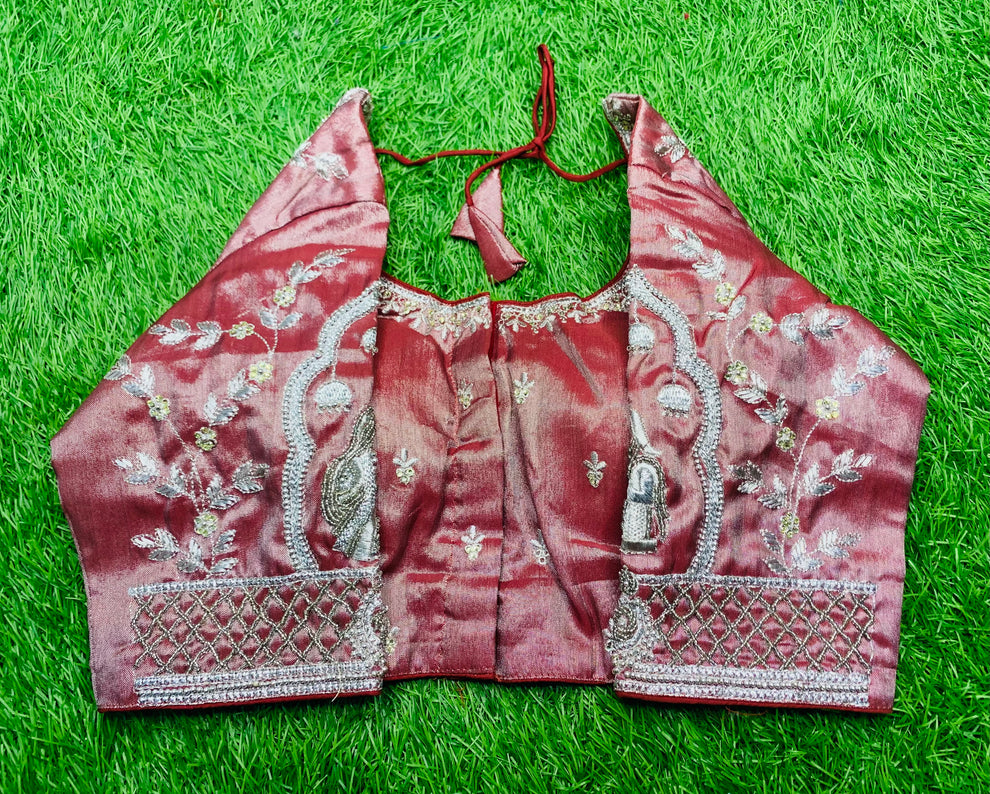 Marron silver tissue with heavy hand work blouse – newblouseworld