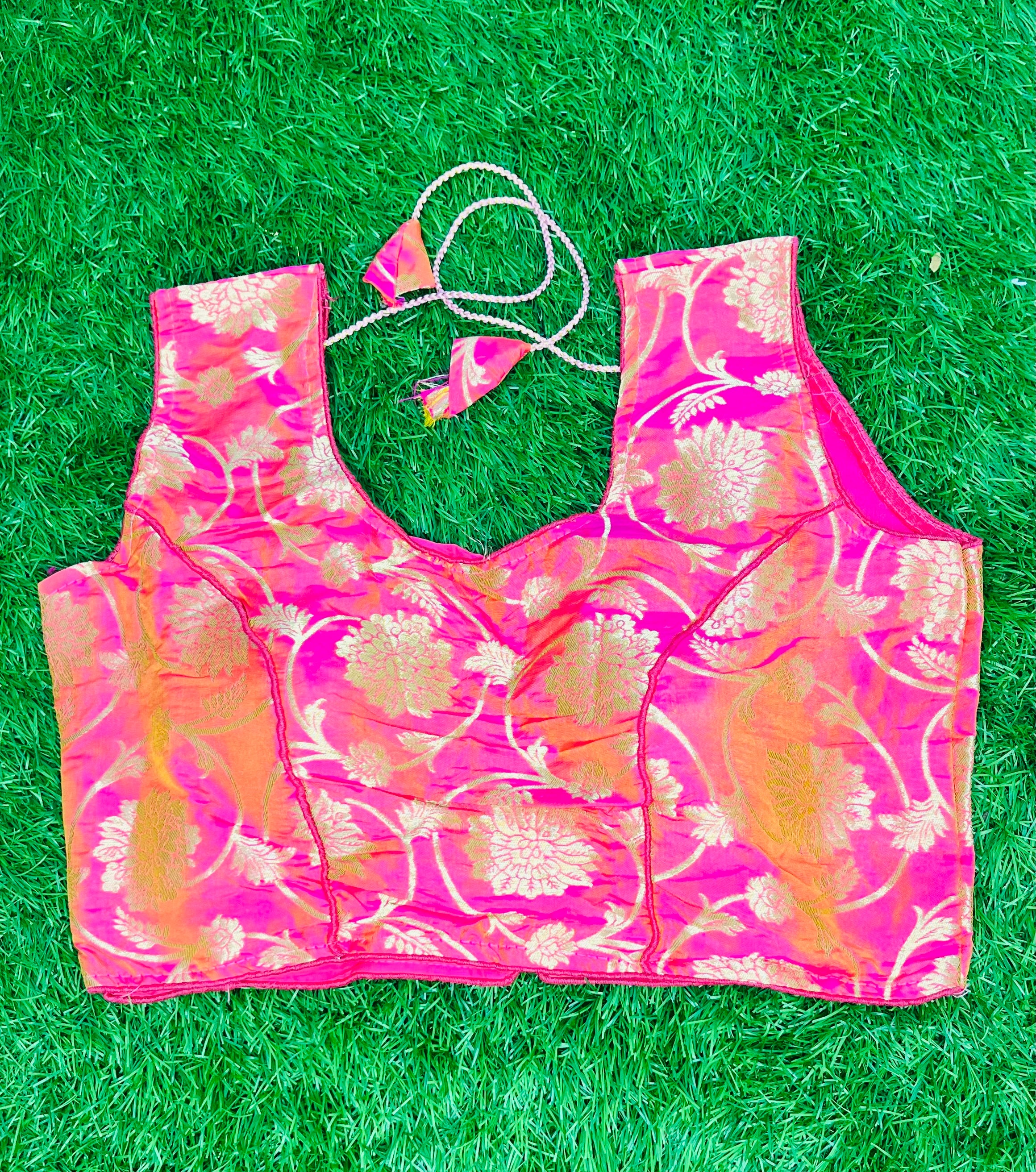 Dual shade golden flower print with hands blouse – newblouseworld