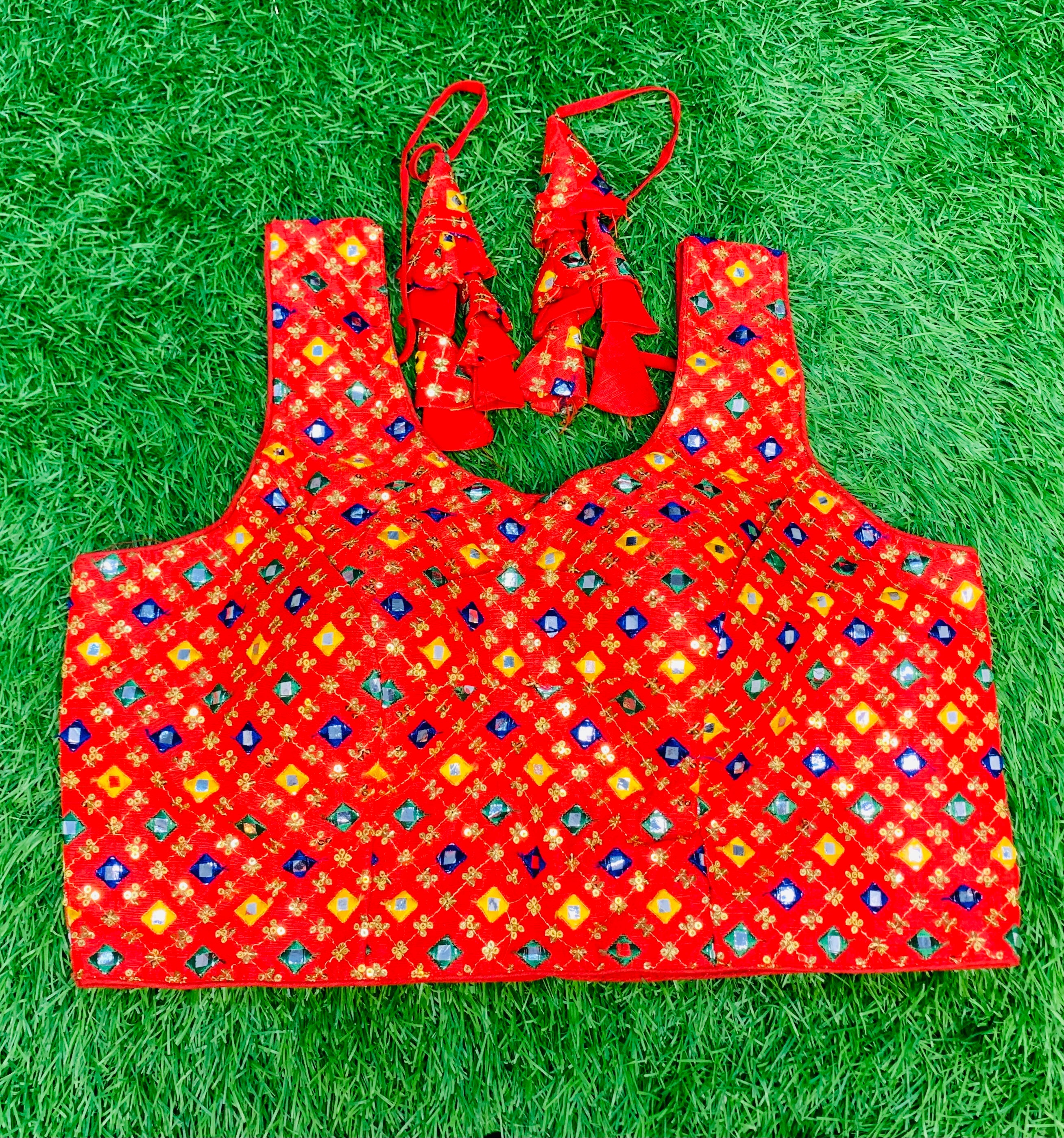 Red multicolour blouse – newblouseworld